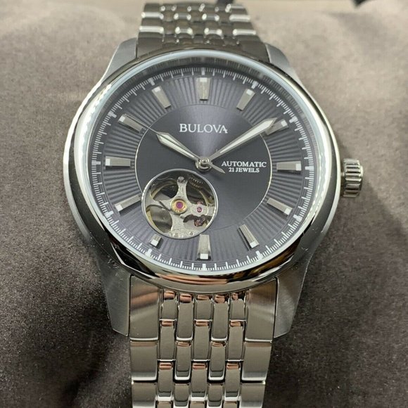 Bulova | Accessories | Bulova Open Heart Automatic Ss Gray Dial Watch ...